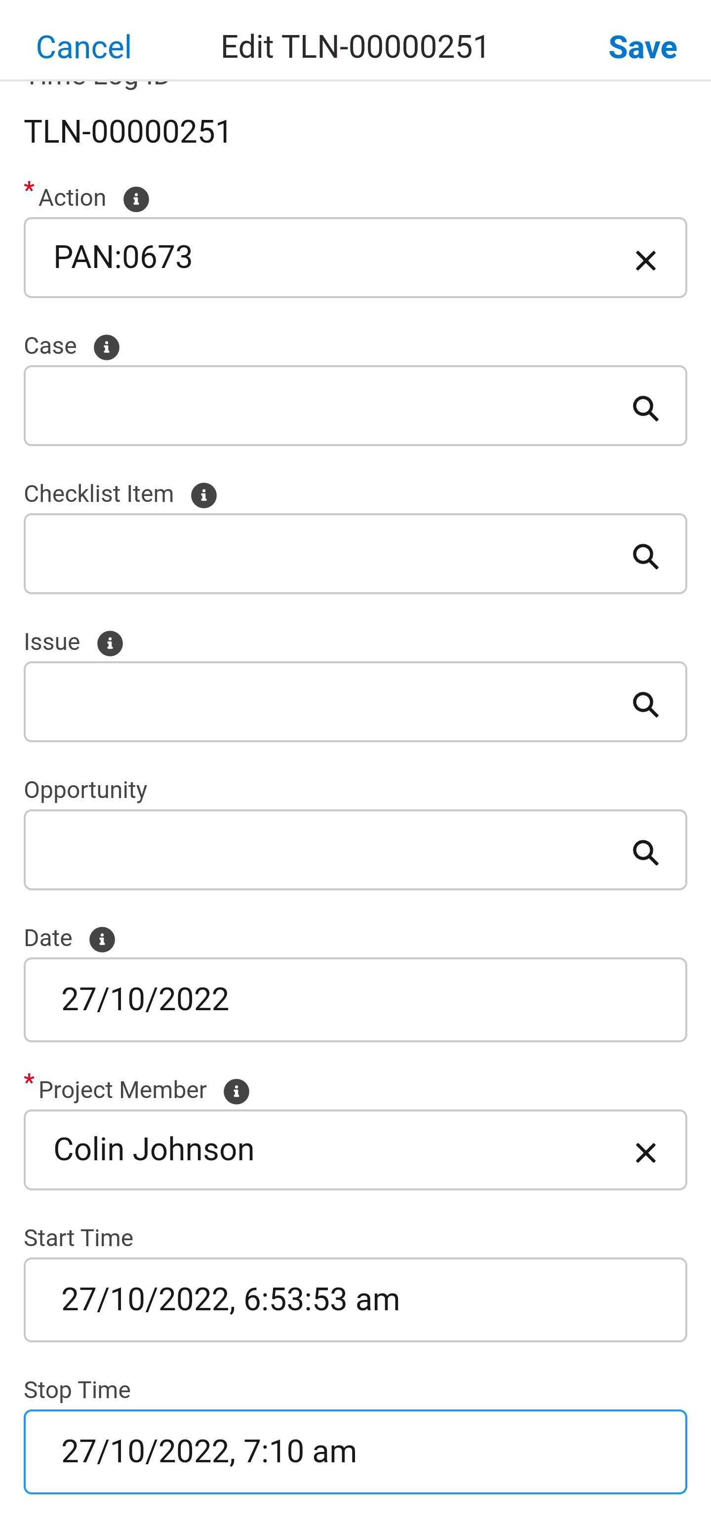 Start/Stop Time Tracking for Time Logs