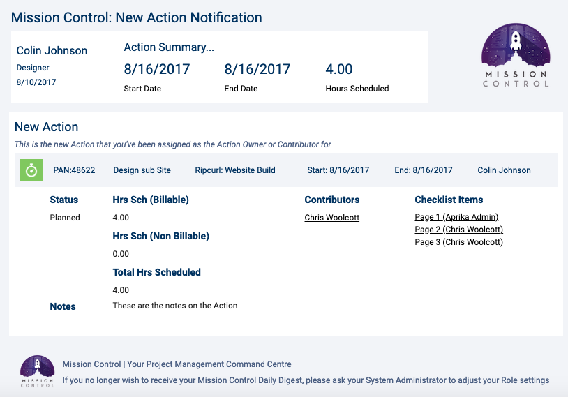 New Action Notification Alerts