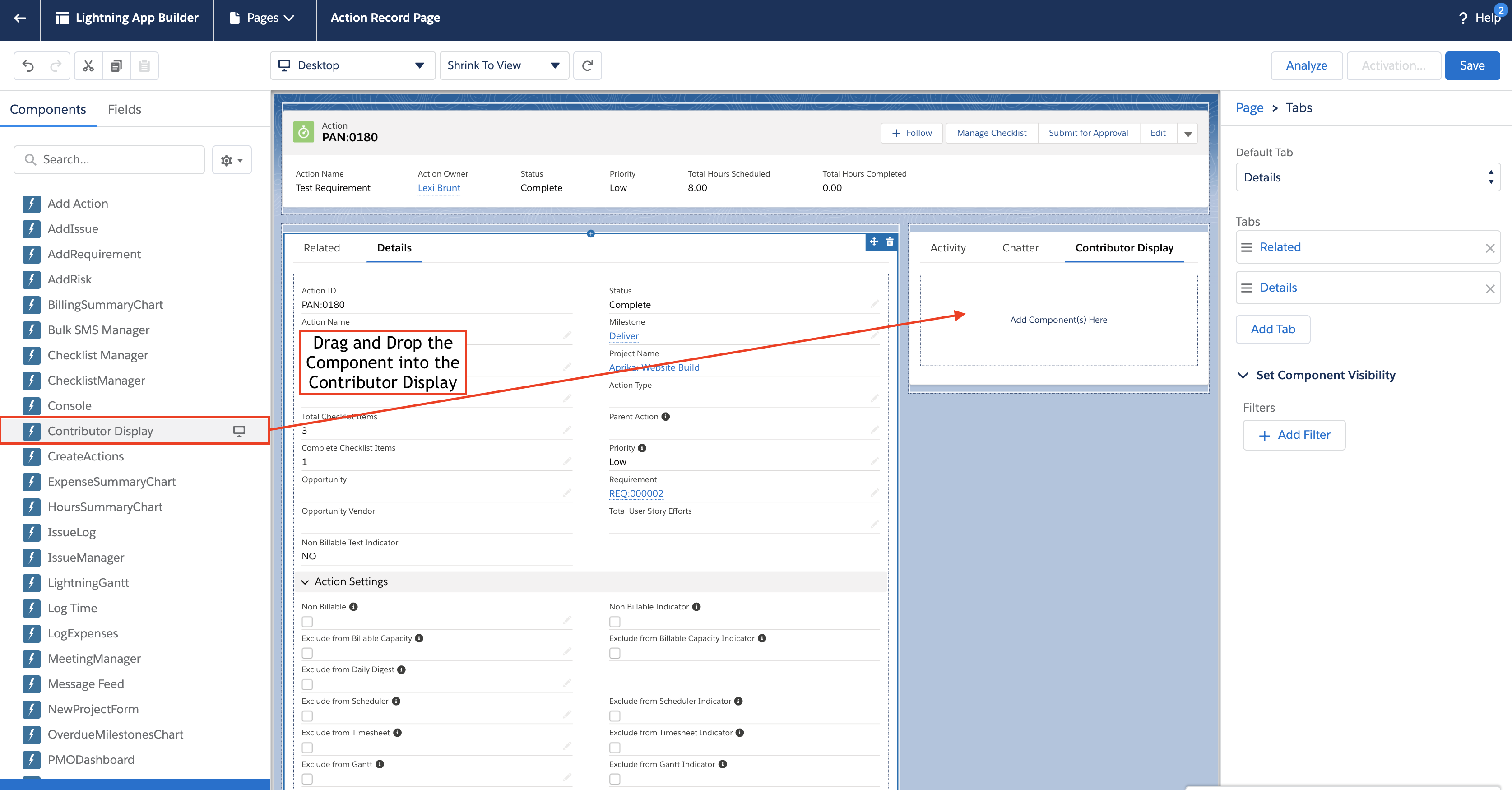 Adding the Contributors Component to the Action Page