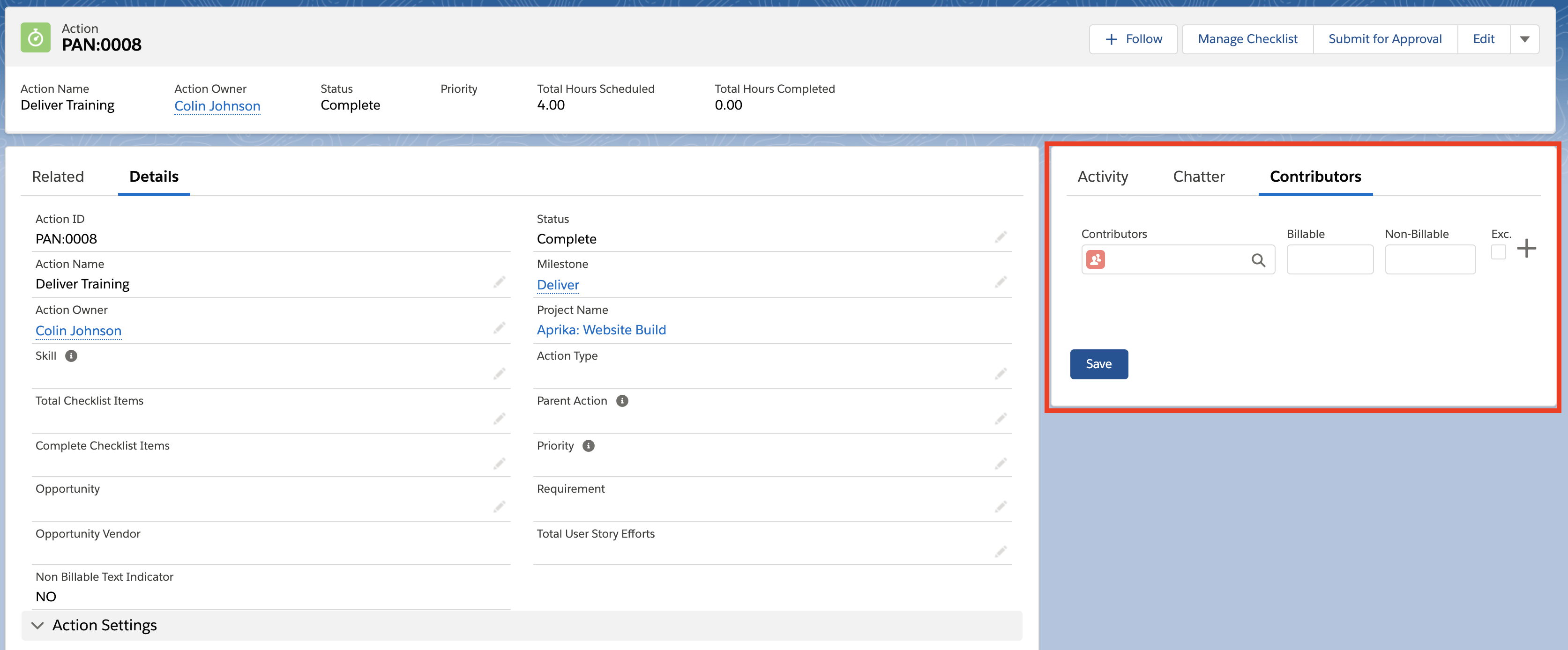 Adding the Contributors Component to the Action Page