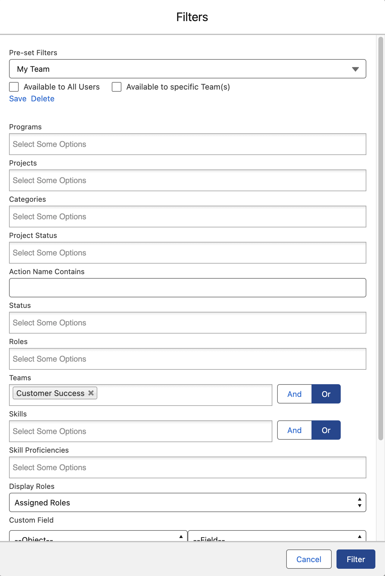 Unable to use the Scheduler Filters