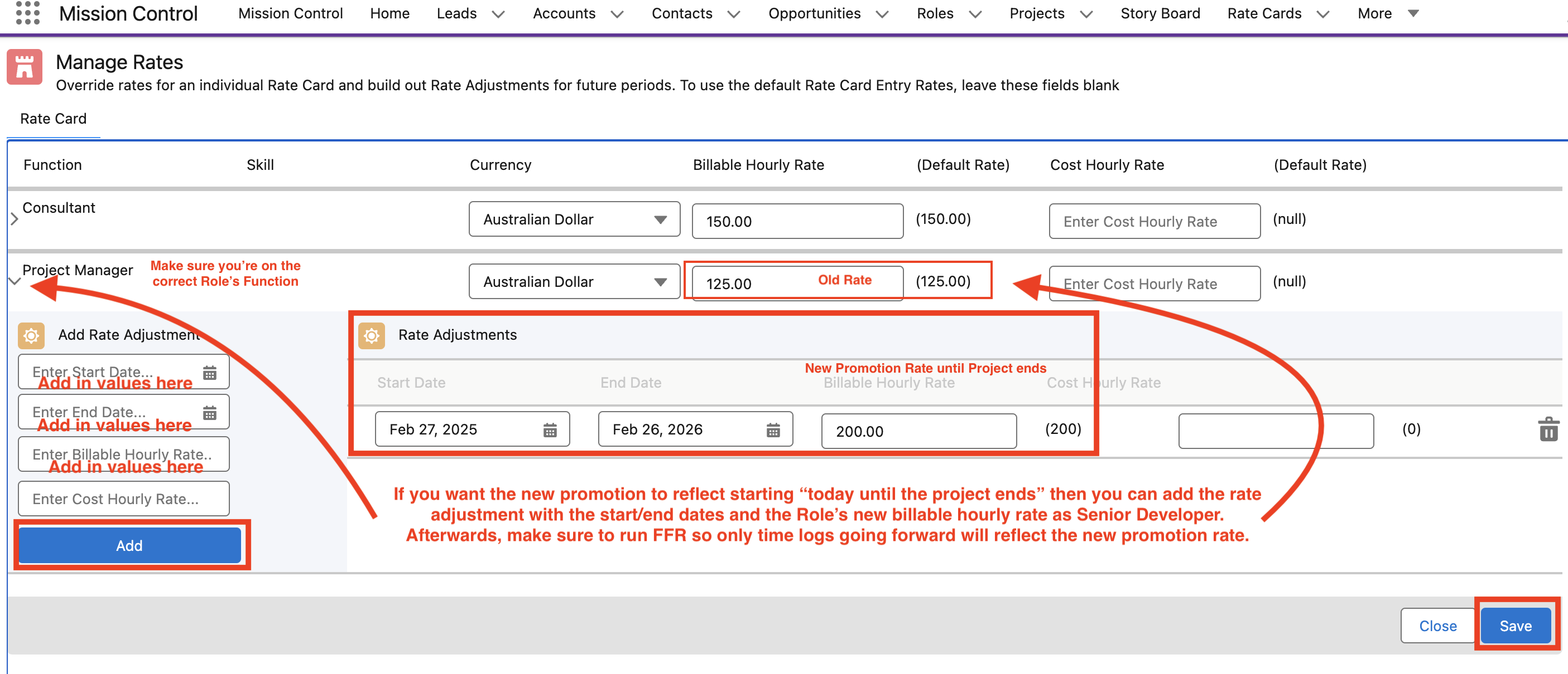 Can I override the Rate Card rates for a Project?